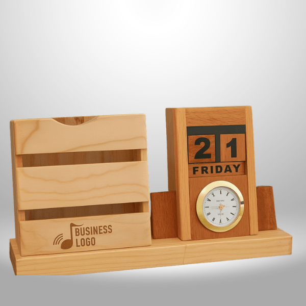 Wooden Desk Organizer with Clock | Customizable Desk Accessories
