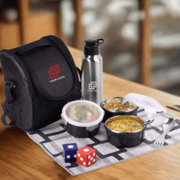 Buy All In 1 Lunch Box With 3 SS Containers with Company Logo