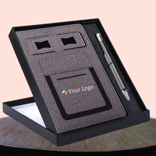 Elegant Gray Notebook Gift Set with Classy Metal Pen | Corporate gift set