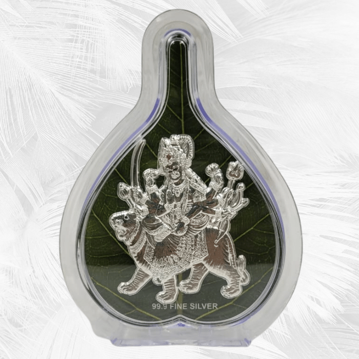 Durga Maa Silver Idol On Leaf | Unique Religious Gifts