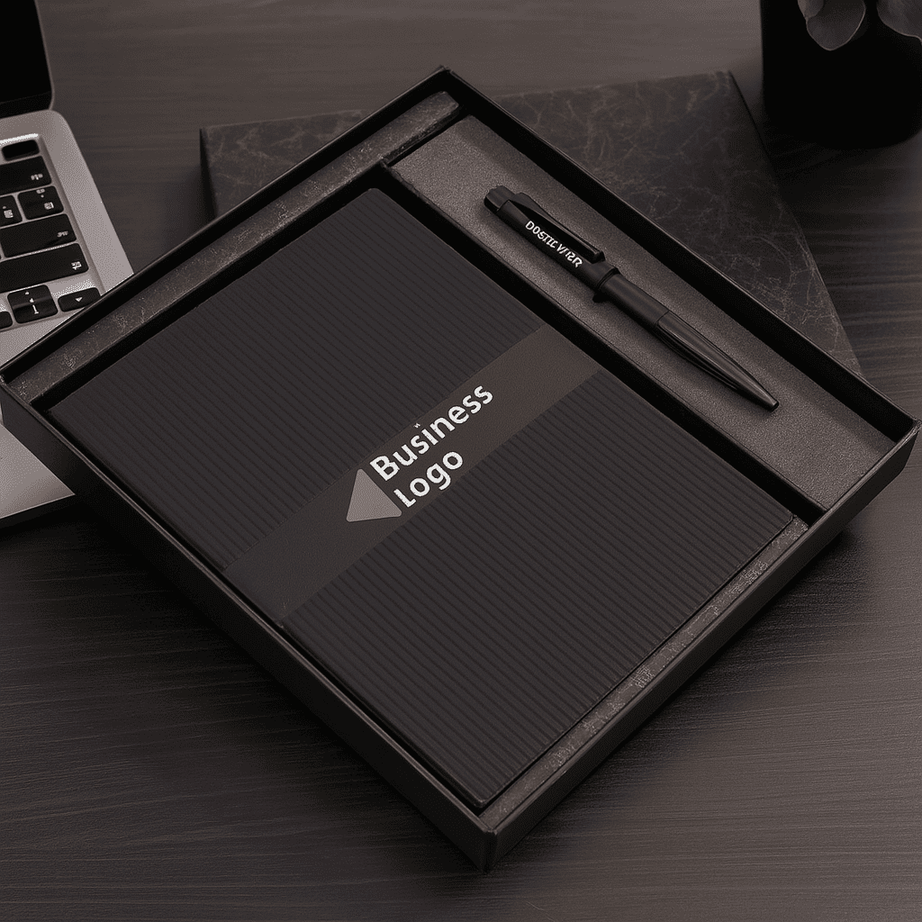 Custom Black Notebook Pen Set with Logo Printing – India 2025