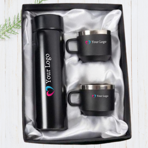 Custom Stainless Steel Flask & Twin Cups with Logo Printing – Corporate ...
