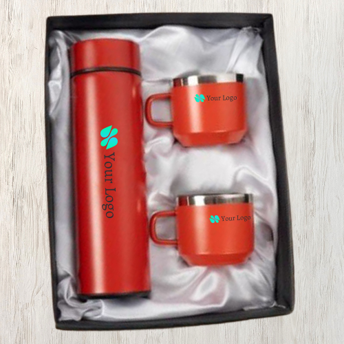Custom Logo Stainless Steel Flask & Twin Cups – Red